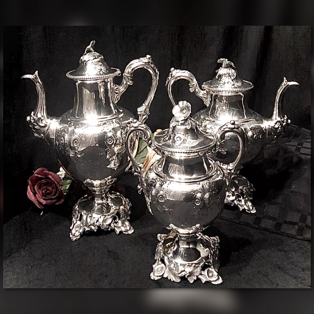 Antique Georgian Tea Set / Embossed Silver Plate / Floral Decoration ...