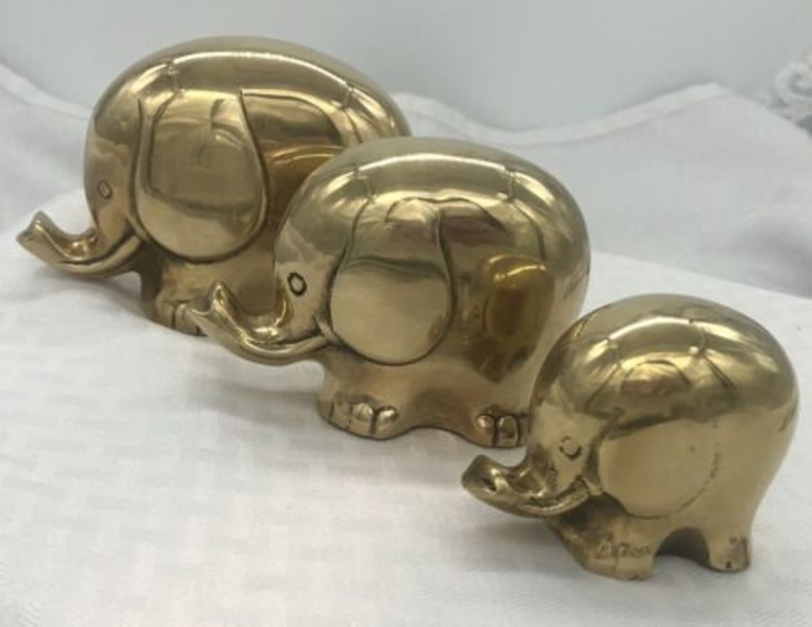 Vintage Brass Elephants / Elephant Statues / Solid Brass / - Etsy