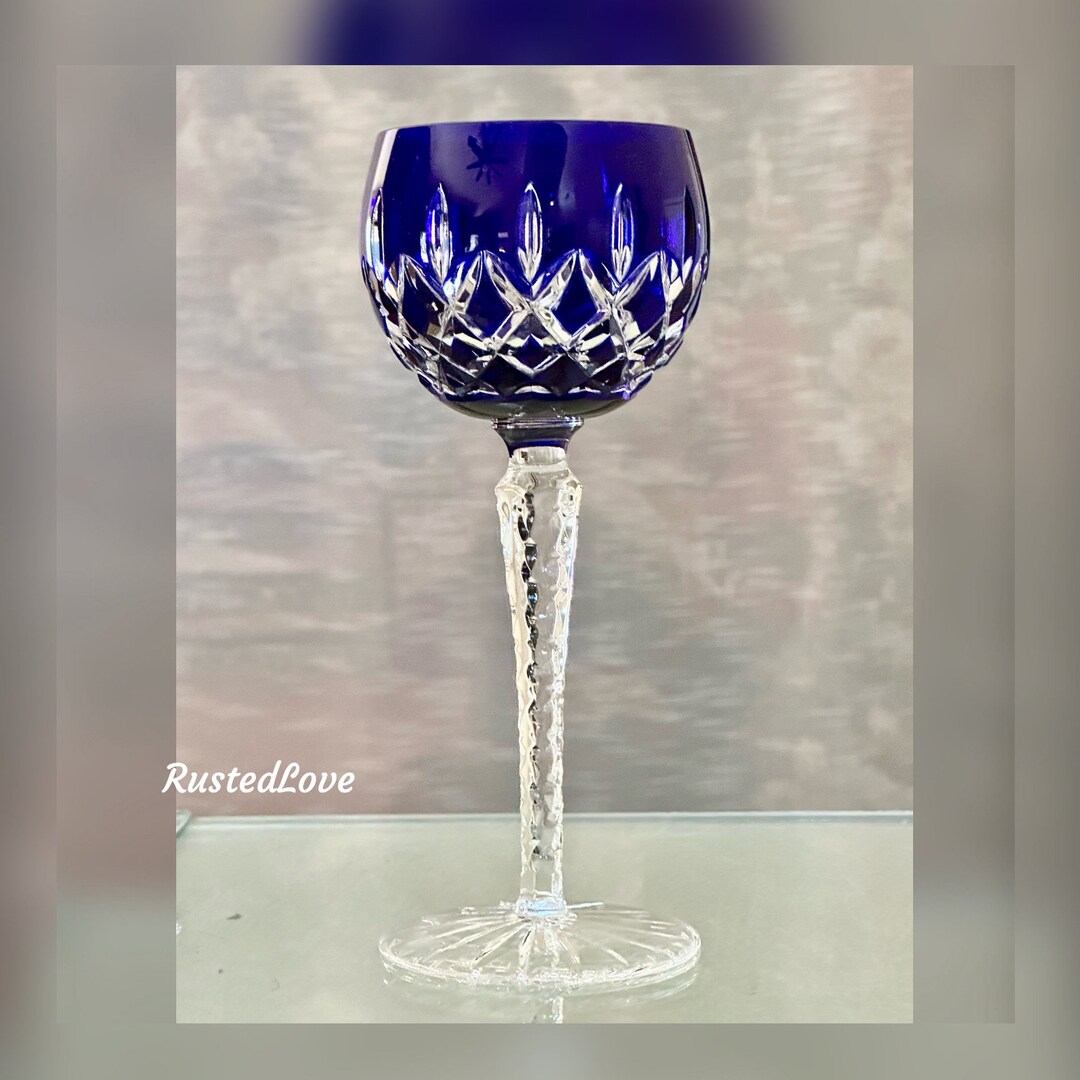 AJKA Arabella Cobalt Blue Hock Wine Glass / Vintage Ajka Cut to Clear ...