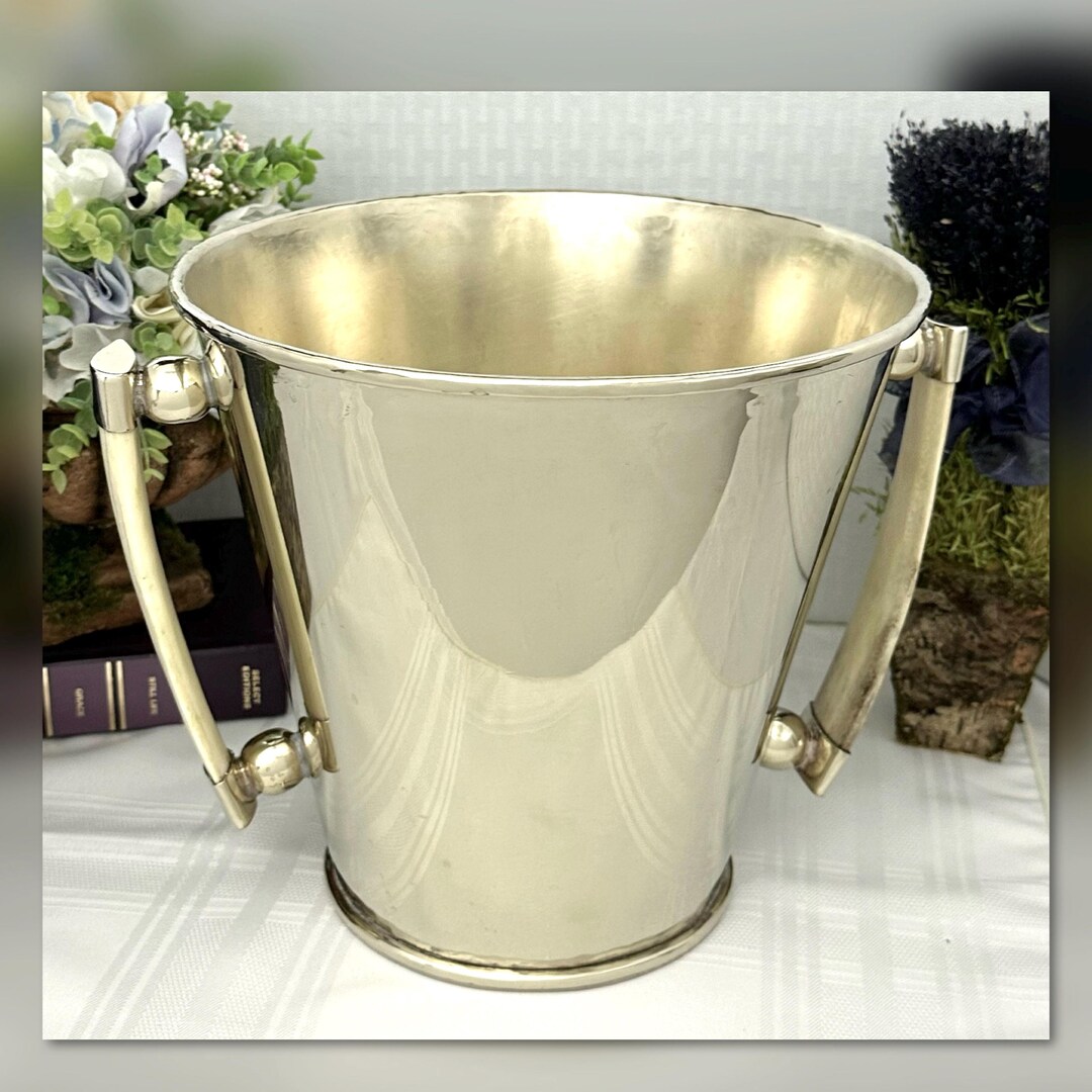 Hand Hammered Nickel Silver Champagne Bucket With Bone Handles, MCM ...