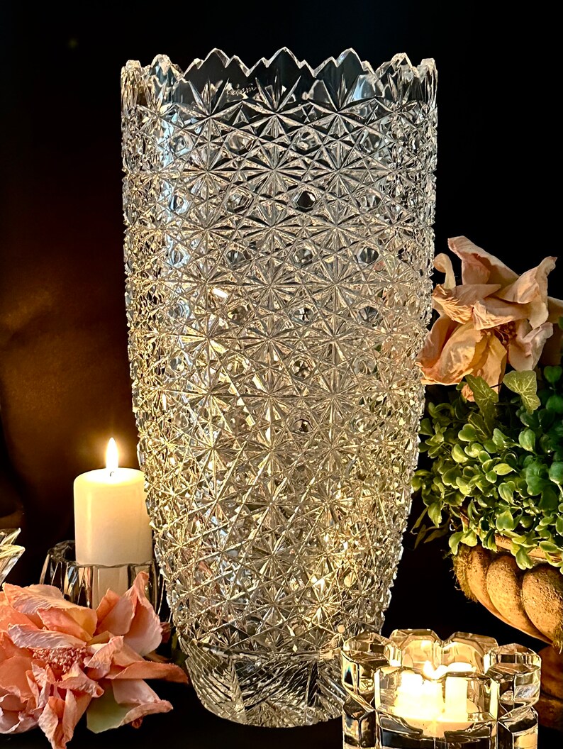 Vintage Yasemin Cut Crystal Vase, Sawtooth Rim, Turkish Decor - Etsy