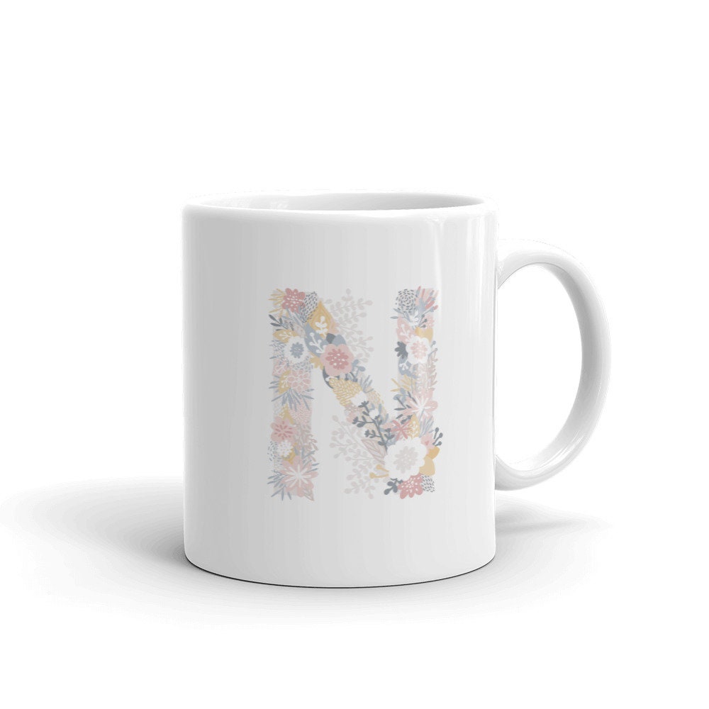 Monogram Letter Mug Nature Flowers Letter N | Coffee Mug, Travel Mug ...