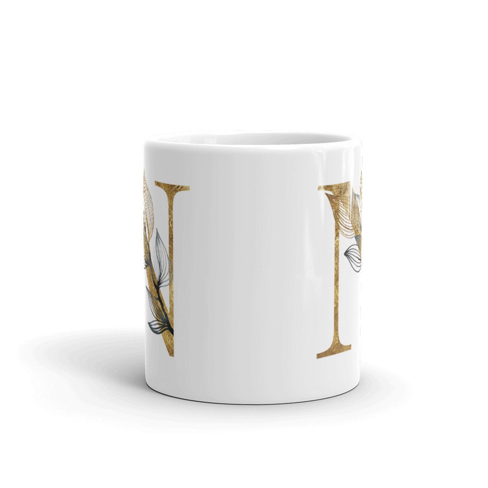 Golden Floral Monogram Letter N Mug, Unique Coffee Mugs, Novelty Coffee ...