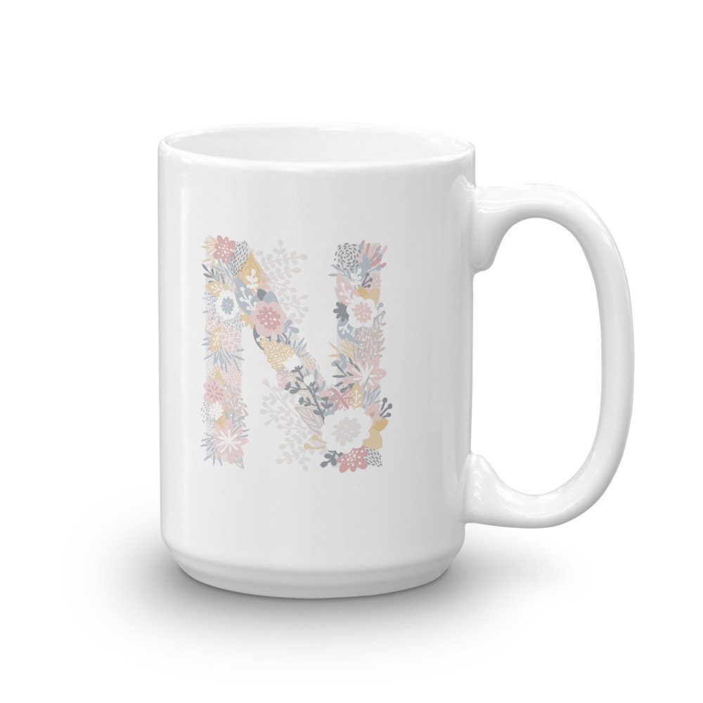 Monogram Letter Mug Nature Flowers Letter N | Coffee Mug, Travel Mug ...