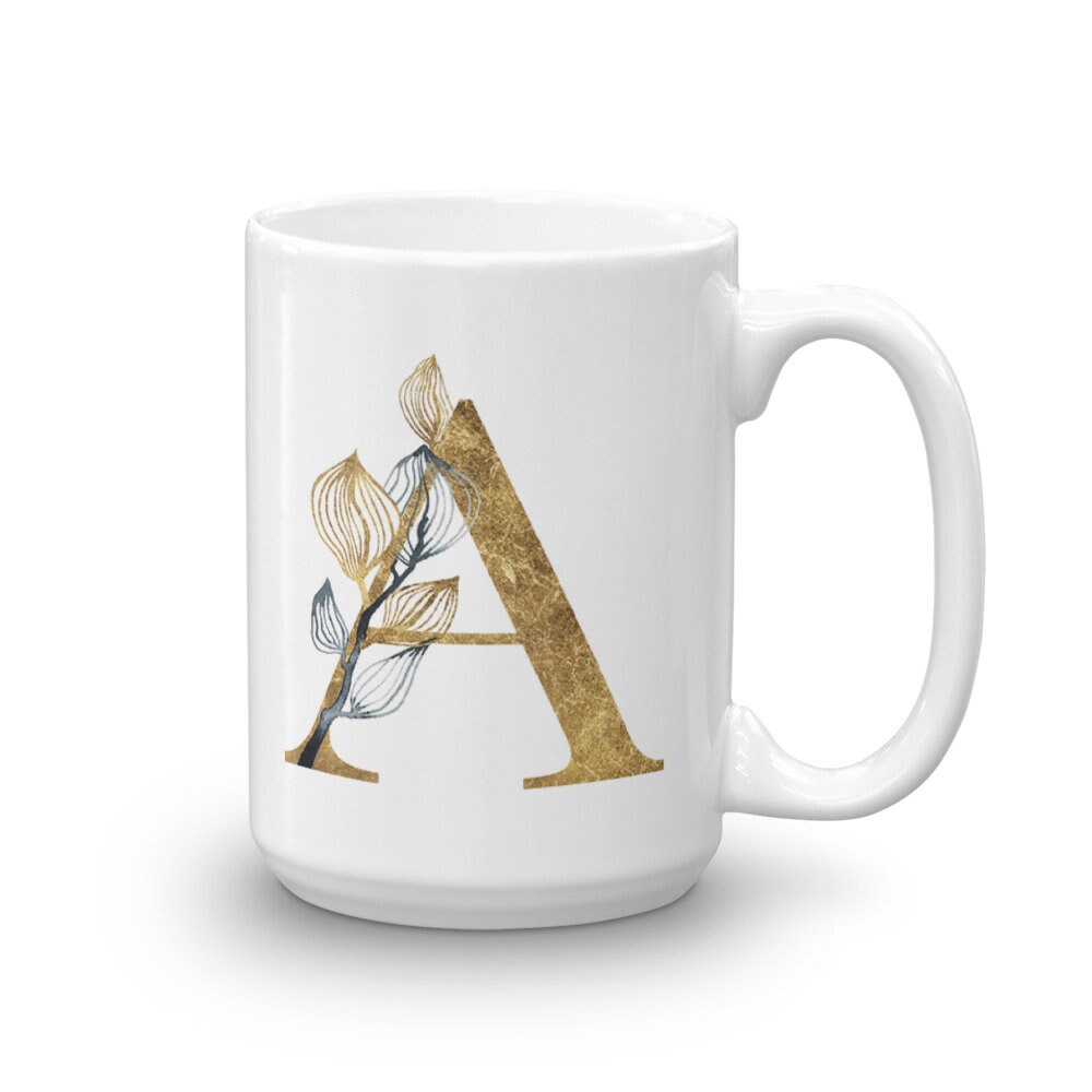 Golden Floral Monogram Letter A Mug, Unique Coffee Mugs, Novelty Coffee ...