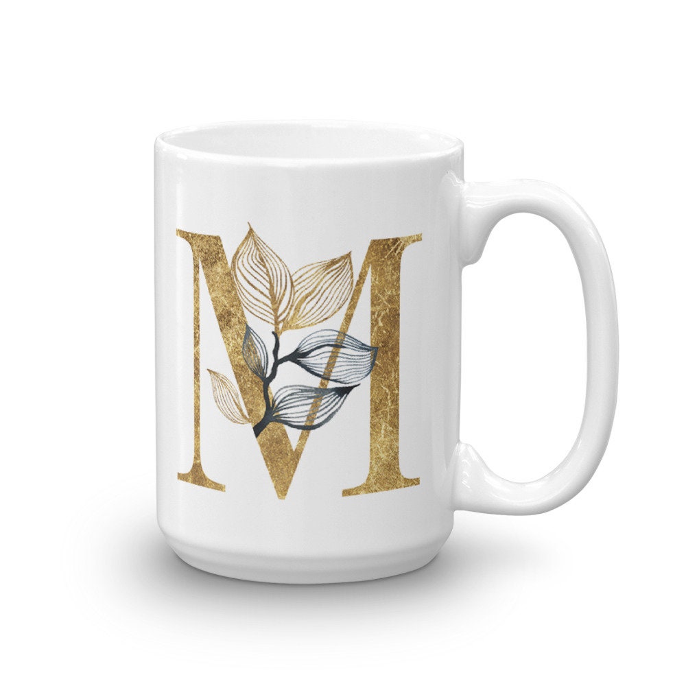 Golden Floral Monogram Letter M Mug, Unique Coffee Mugs, Novelty Coffee ...