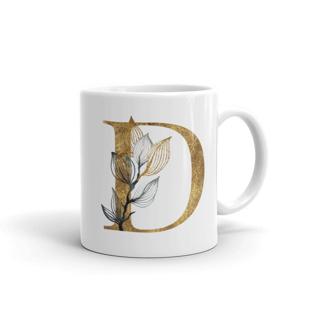 Golden Floral Monogram Letter D Mug, Unique Coffee Mugs, Novelty Coffee ...