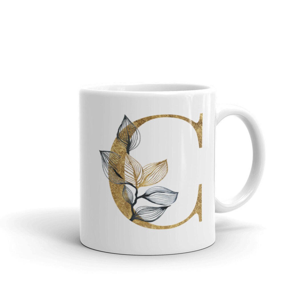 Golden Floral Monogram Letter C Mug, Unique Coffee Mugs, Novelty Coffee ...