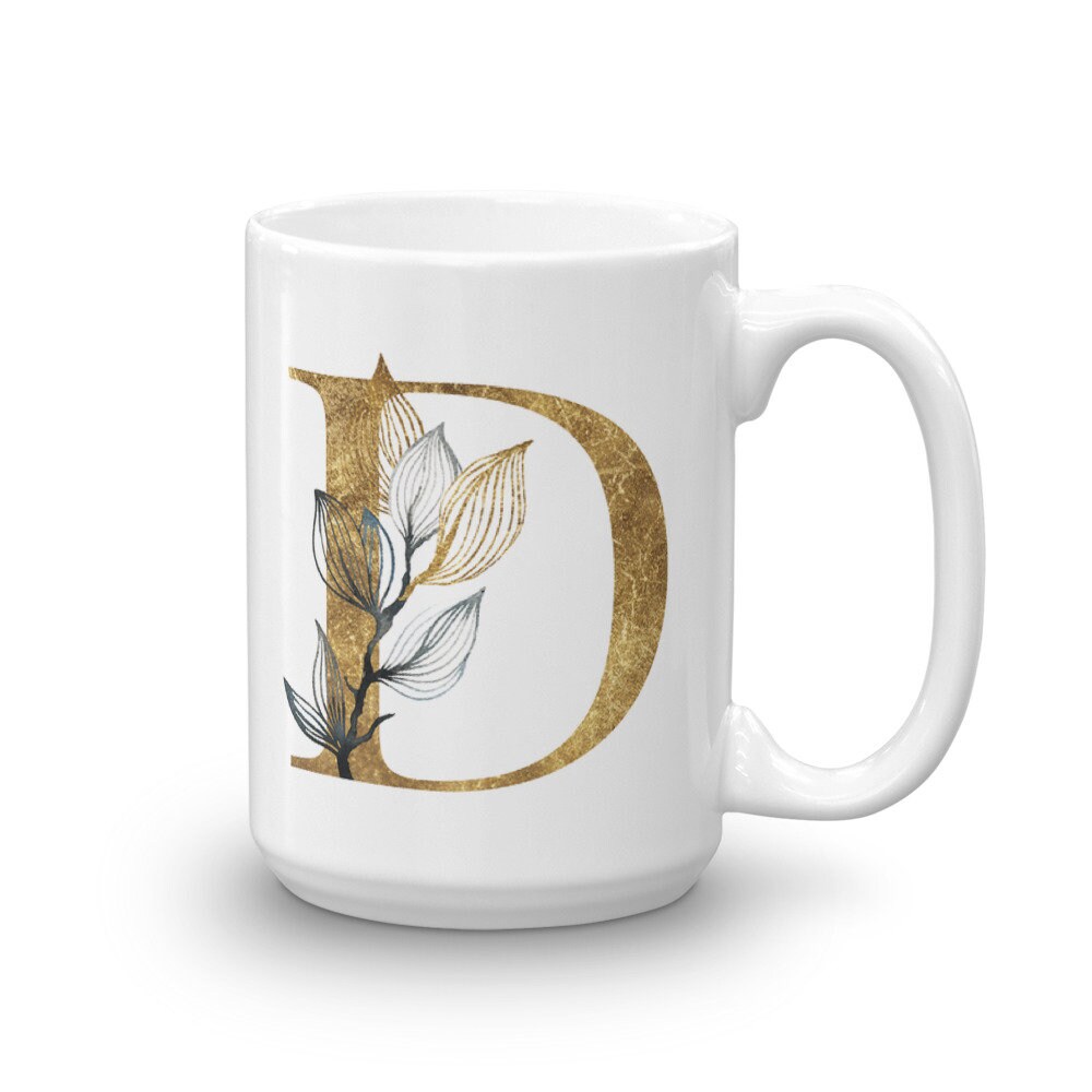 Golden Floral Monogram Letter D Mug, Unique Coffee Mugs, Novelty Coffee ...