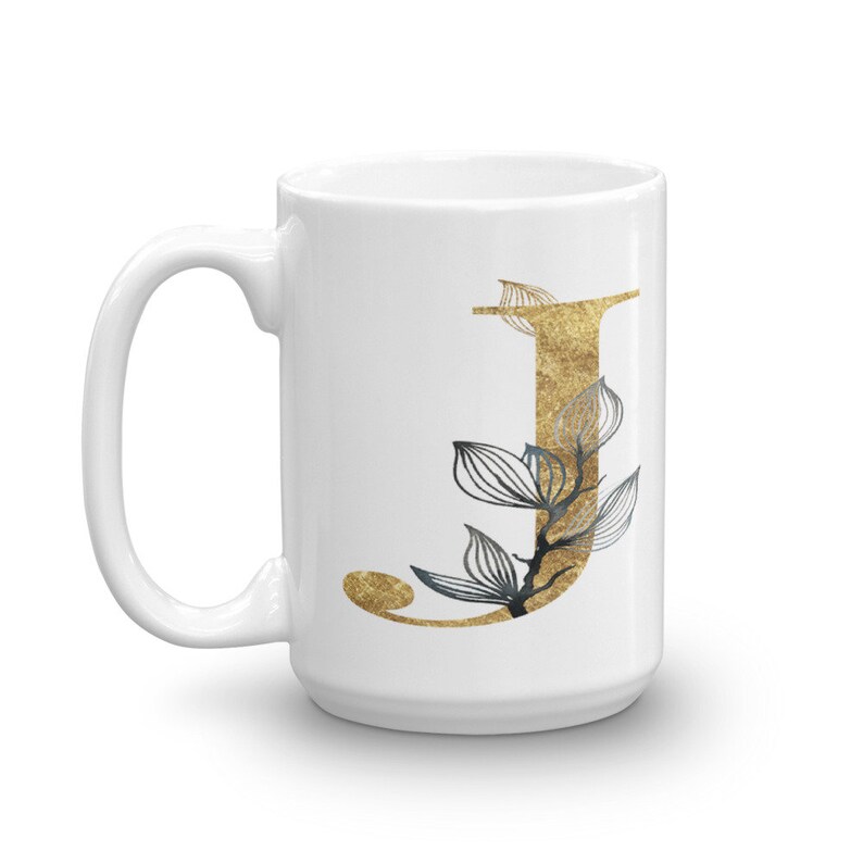 Golden Floral Monogram Letter J Mug, Unique Coffee Mugs, Novelty Coffee ...