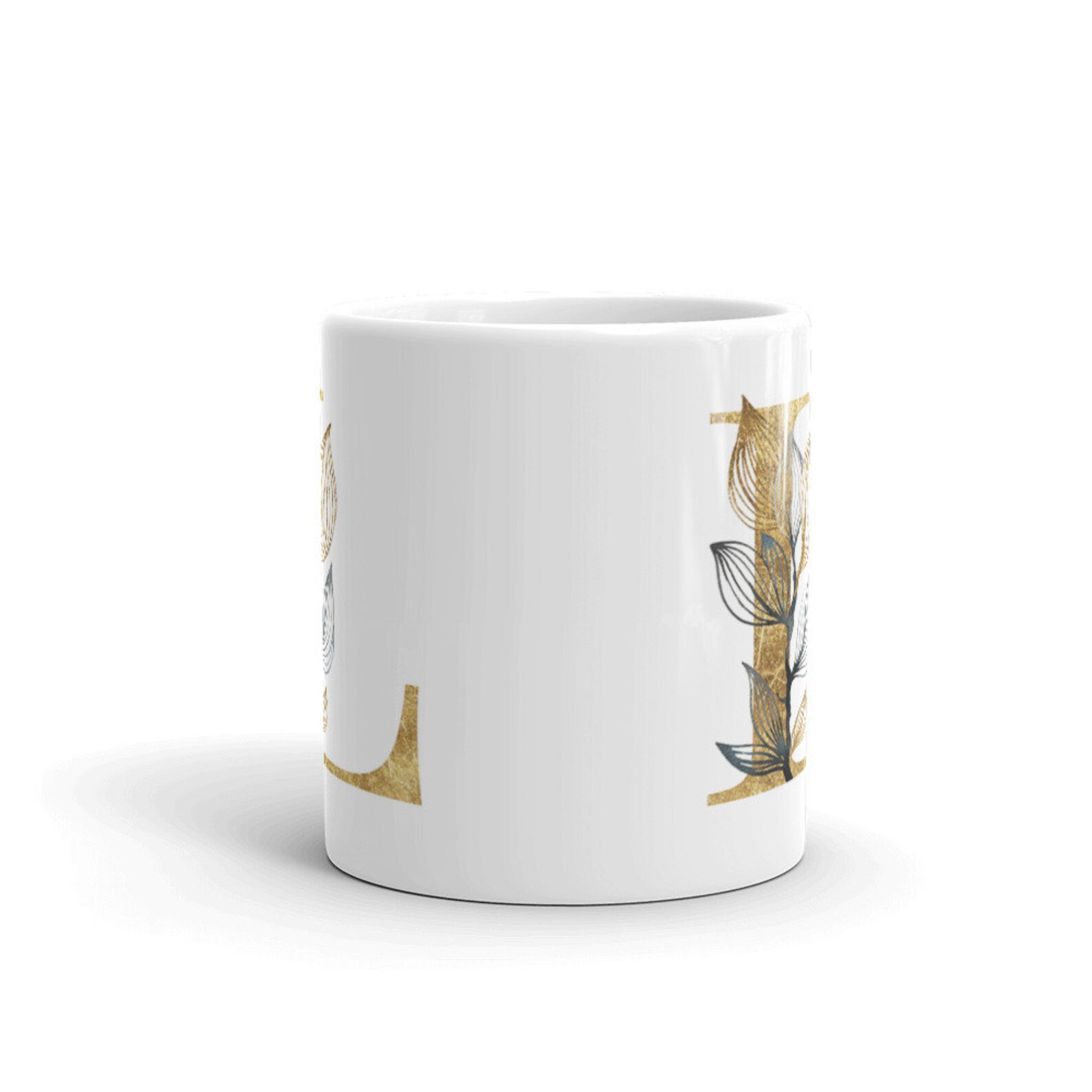 Golden Floral Monogram Letter L Mug, Unique Coffee Mugs, Novelty Coffee ...