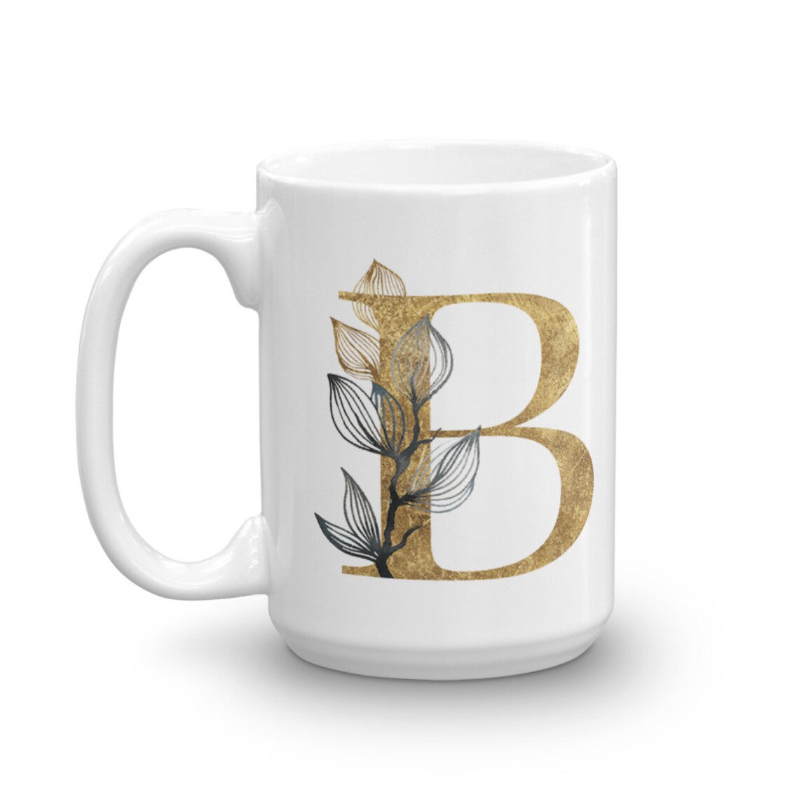 Golden Floral Monogram Letter B Mug, Unique Coffee Mugs, Novelty Coffee ...