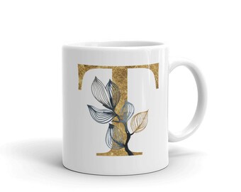 Golden Floral Monogram Letter L Mug Unique Coffee Mugs - Etsy