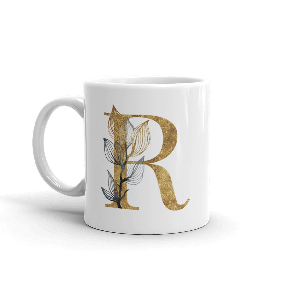 Golden Floral Monogram Letter R Mug, Unique Coffee Mugs, Novelty Coffee ...