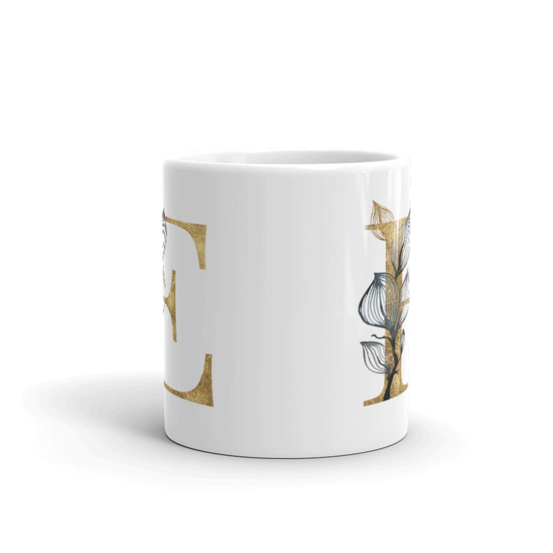 Golden Floral Monogram Letter E Mug, Unique Coffee Mugs, Novelty Coffee ...