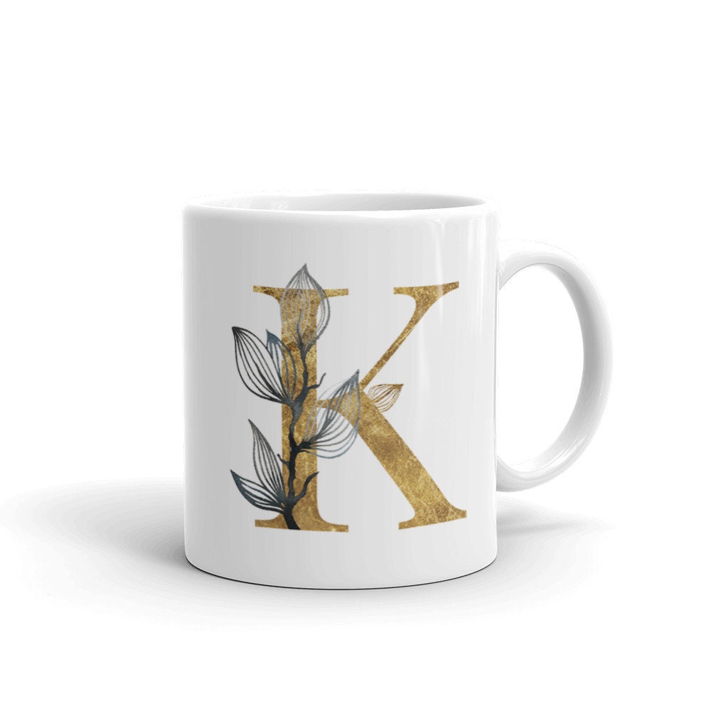 Golden Floral Monogram Letter K Mug, Unique Coffee Mugs, Novelty Coffee ...