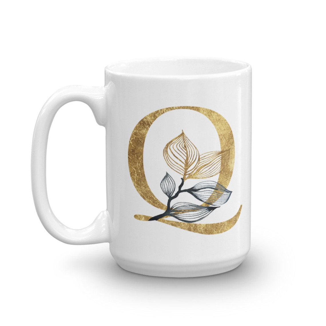 Golden Floral Monogram Letter Q Mug Unique Coffee Mugs | Etsy