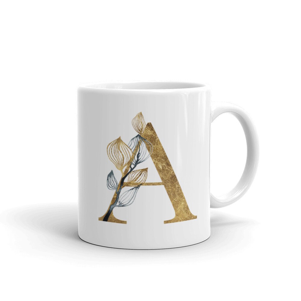 Golden Floral Monogram Letter A Mug, Unique Coffee Mugs, Novelty Coffee ...