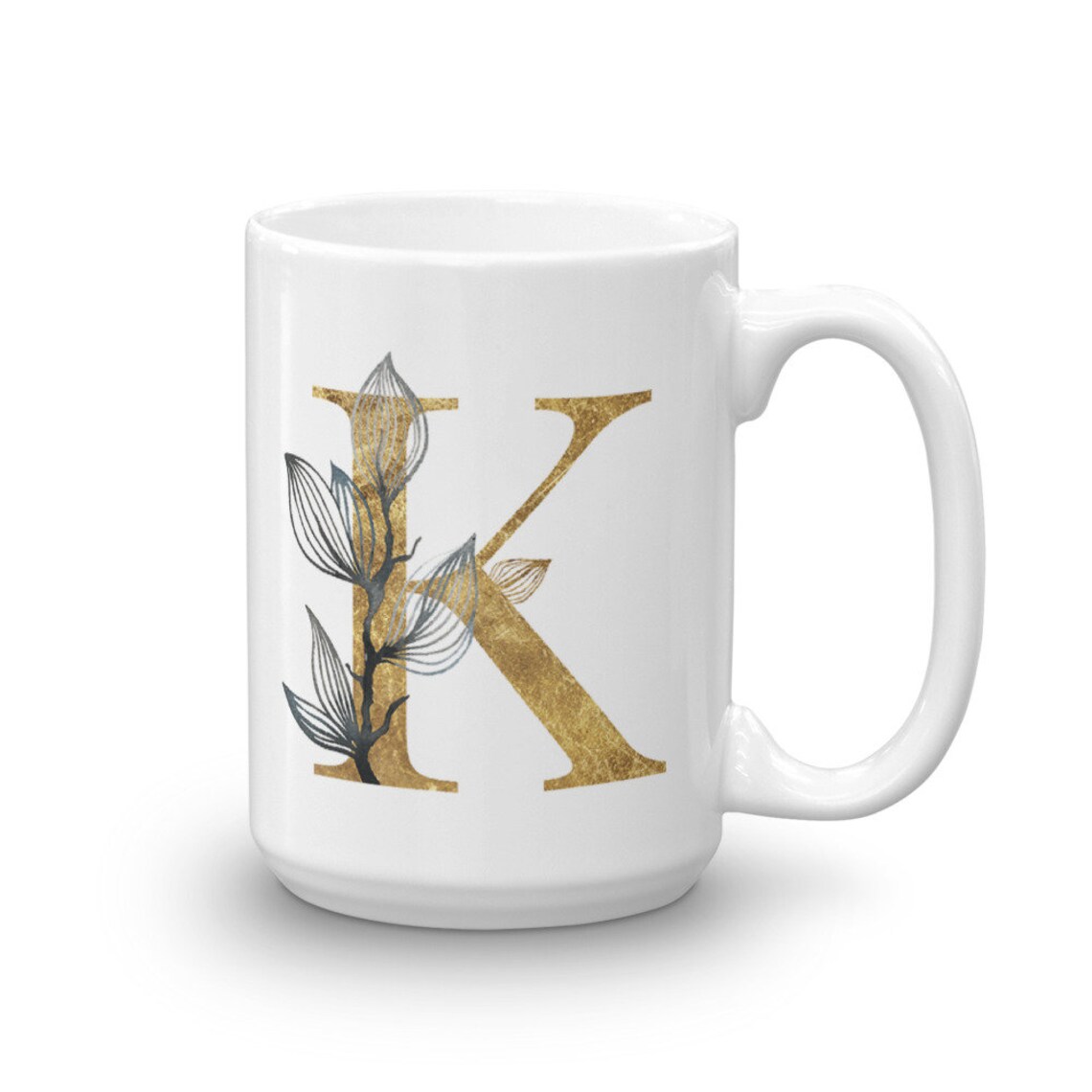 Golden Floral Monogram Letter K Mug, Unique Coffee Mugs, Novelty Coffee ...