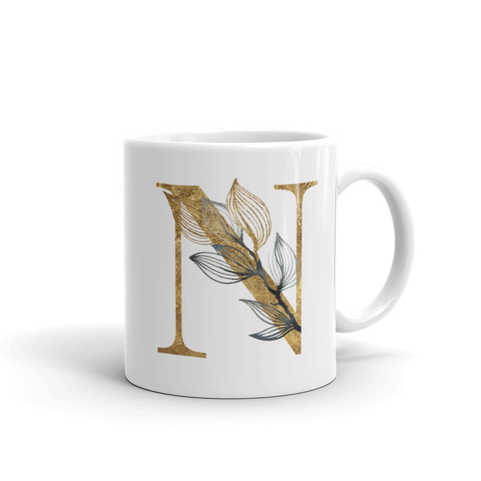 Golden Floral Monogram Letter N Mug, Unique Coffee Mugs, Novelty Coffee ...
