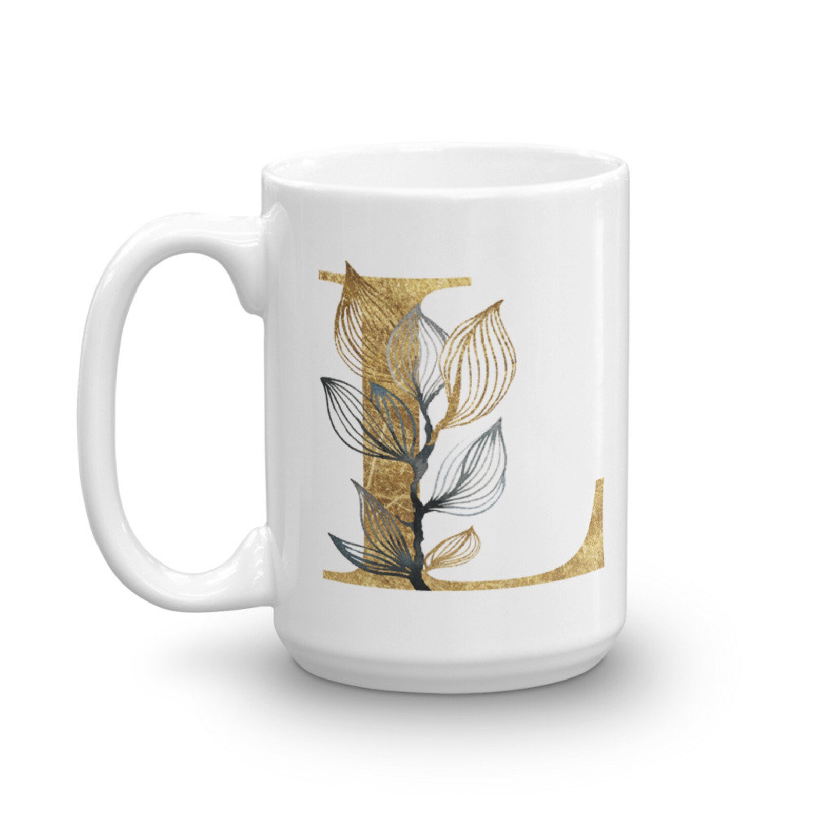 Golden Floral Monogram Letter L Mug, Unique Coffee Mugs, Novelty Coffee ...