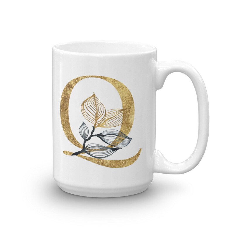 Golden Floral Monogram Letter Q Mug Unique Coffee Mugs - Etsy UK