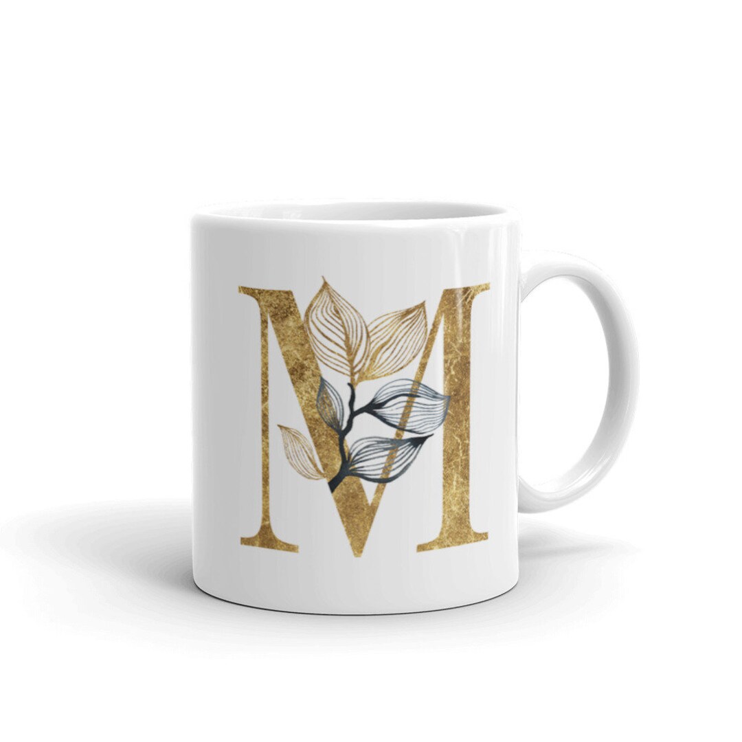 Golden Floral Monogram Letter M Mug, Unique Coffee Mugs, Novelty Coffee ...