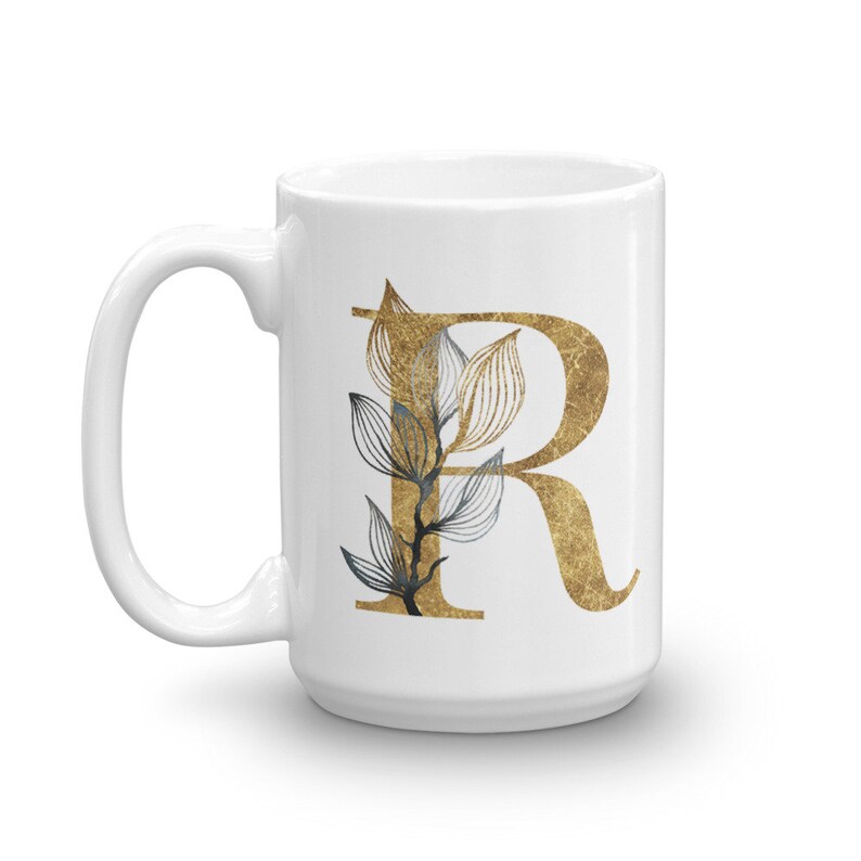 Golden Floral Monogram Letter R Mug, Unique Coffee Mugs, Novelty Coffee ...