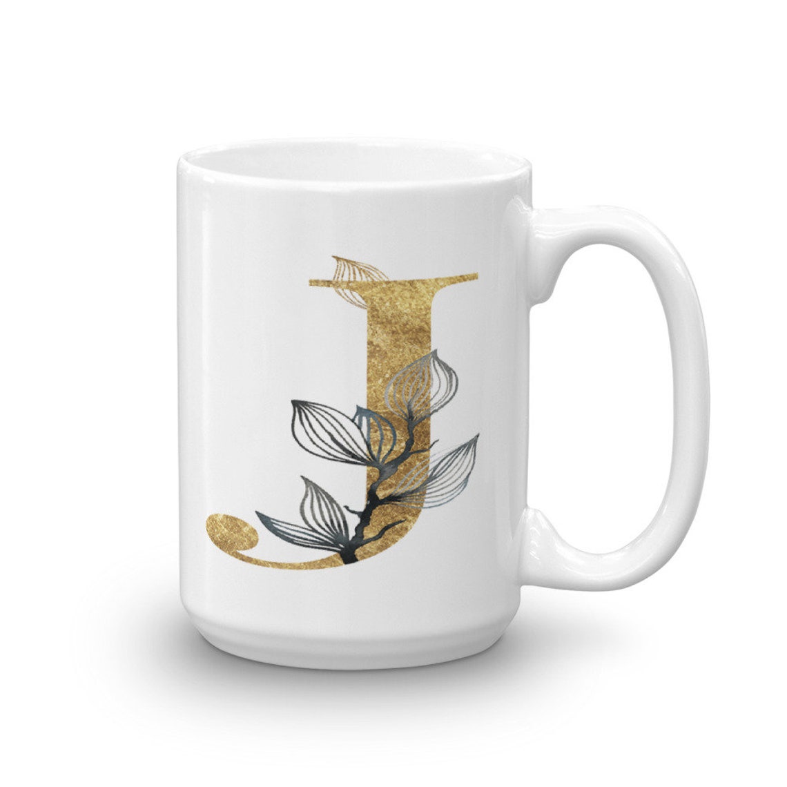 Golden Floral Monogram Letter J Mug, Unique Coffee Mugs, Novelty Coffee ...