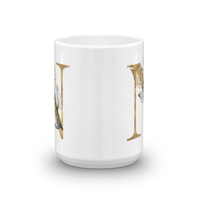 Golden Floral Monogram Letter N Mug, Unique Coffee Mugs, Novelty Coffee ...