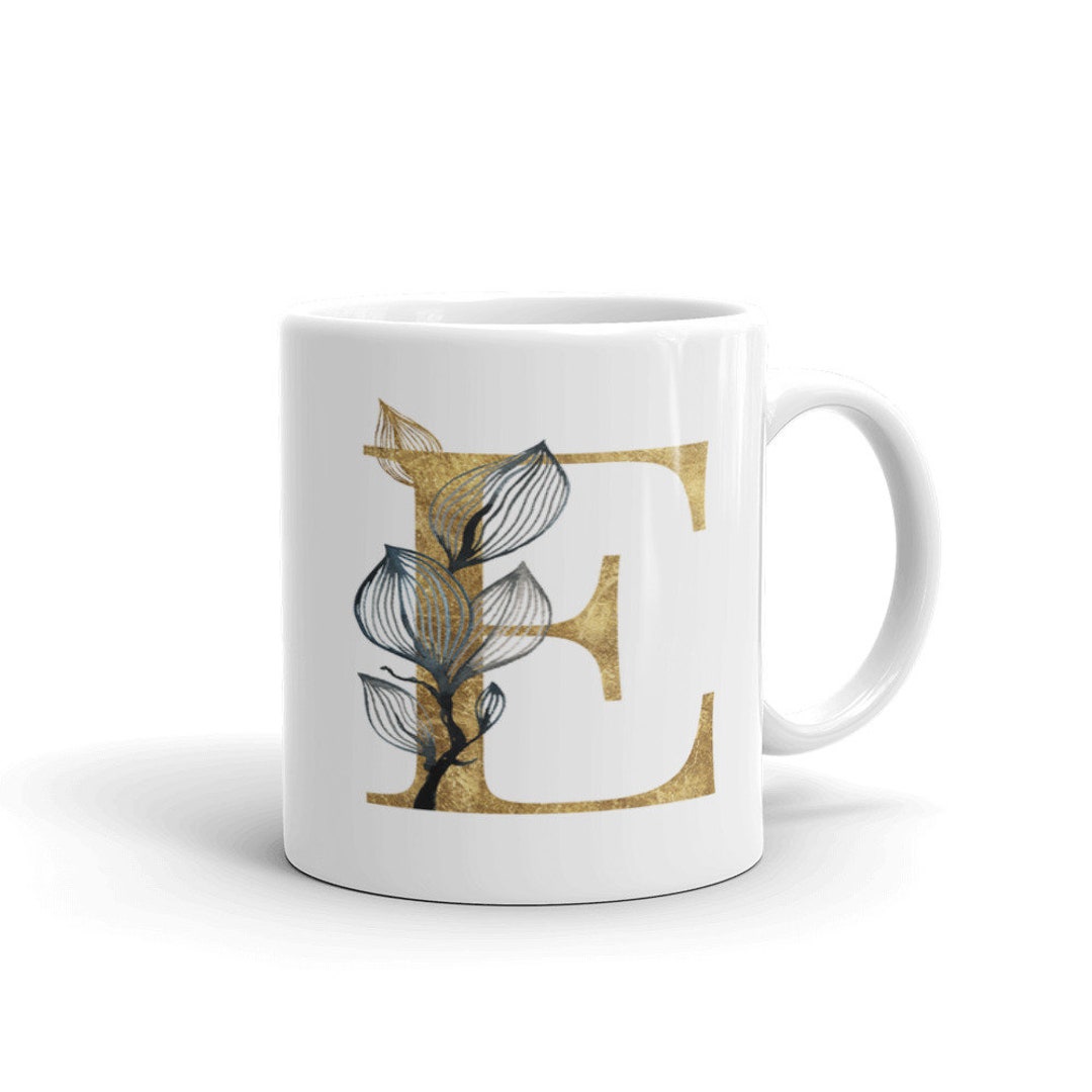 Golden Floral Monogram Letter E Mug, Unique Coffee Mugs, Novelty Coffee ...