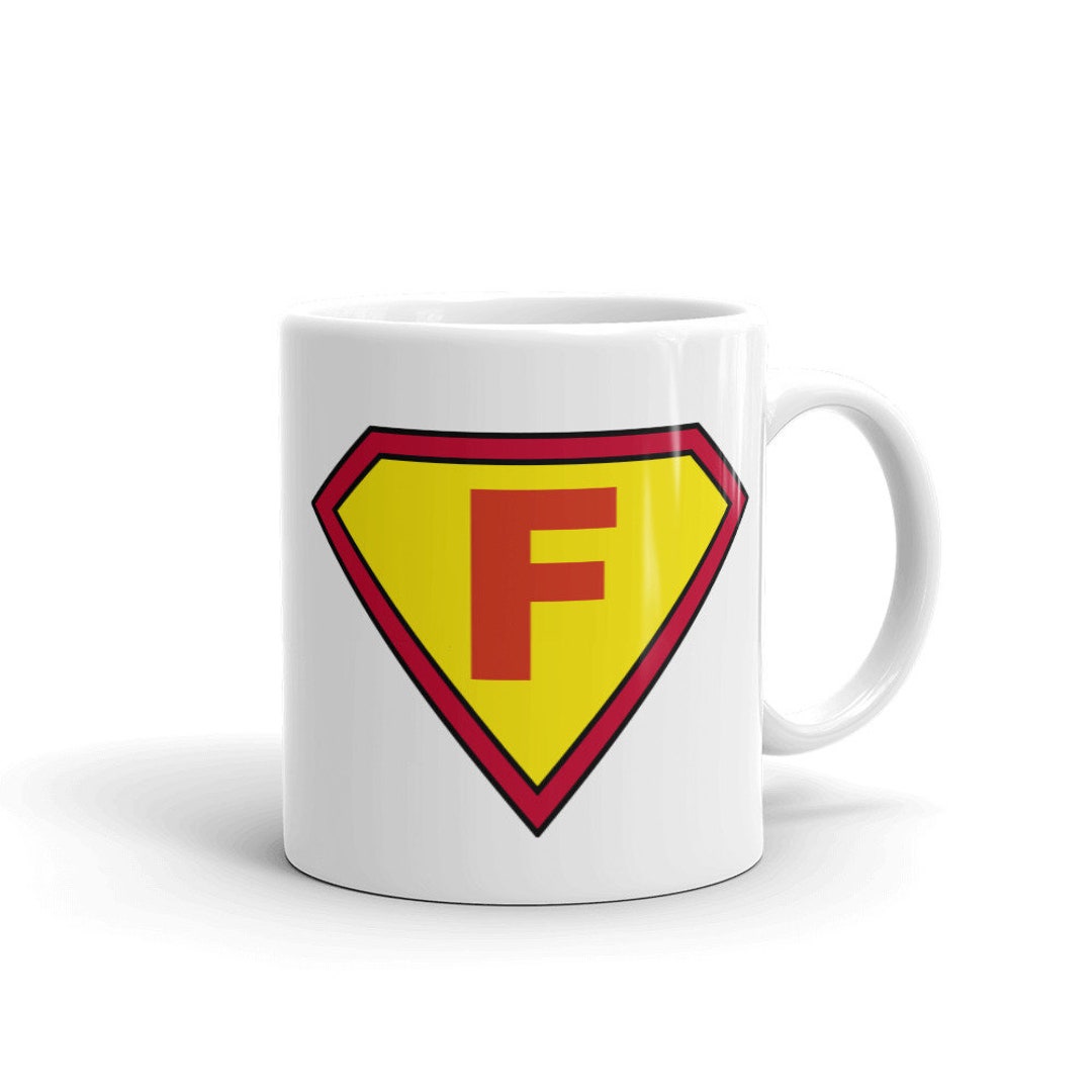 F Letter Mug - Superhero Monogram Coffee Mug - Family Matching ...