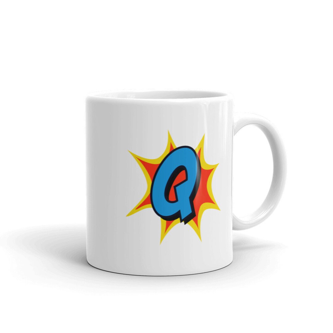 Letter Q Mug: Comic Superhero Design - Funny Coffee Gift - Etsy