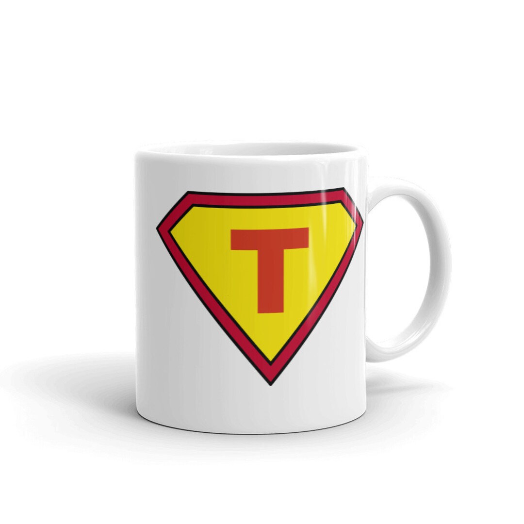 T Letter Mug - Superhero Monogram Coffee Mug - Family Matching ...