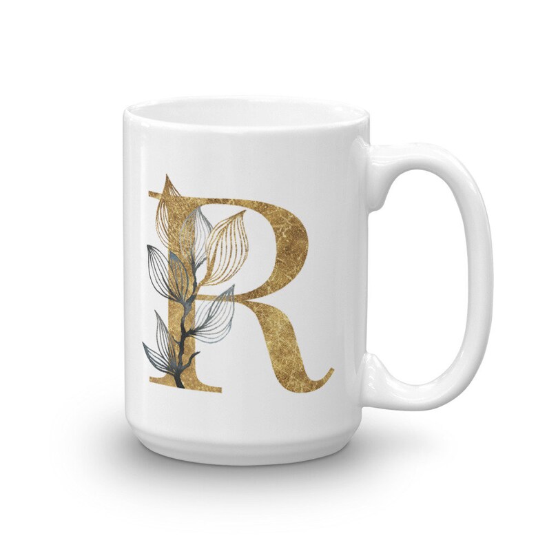 Golden Floral Monogram Letter R Mug, Unique Coffee Mugs, Novelty Coffee ...