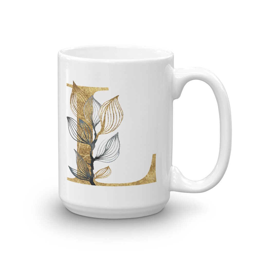 Golden Floral Monogram Letter L Mug, Unique Coffee Mugs, Novelty Coffee ...