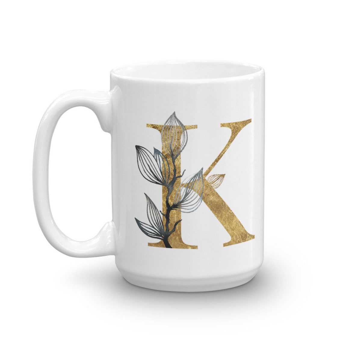 Golden Floral Monogram Letter K Mug, Unique Coffee Mugs, Novelty Coffee ...