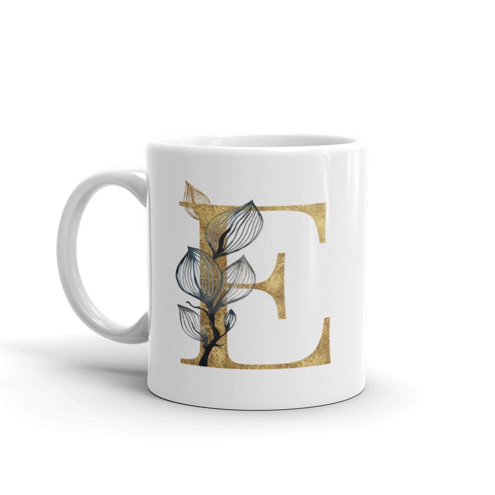 Golden Floral Monogram Letter E Mug Unique Coffee Mugs - Etsy UK
