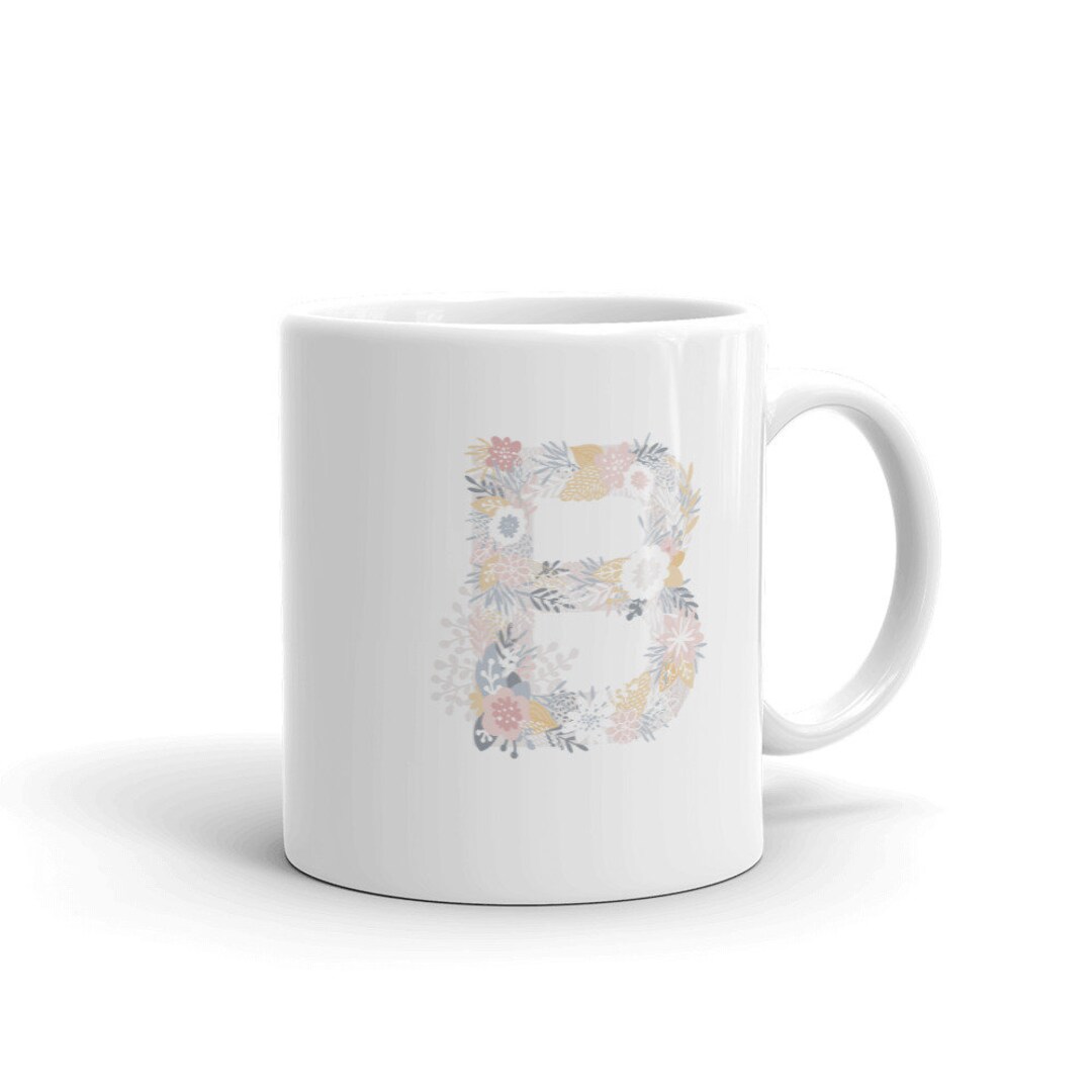 Monogram Letter Mug Nature Flowers Letter B ,monogram Mug, Coffee Mug ...