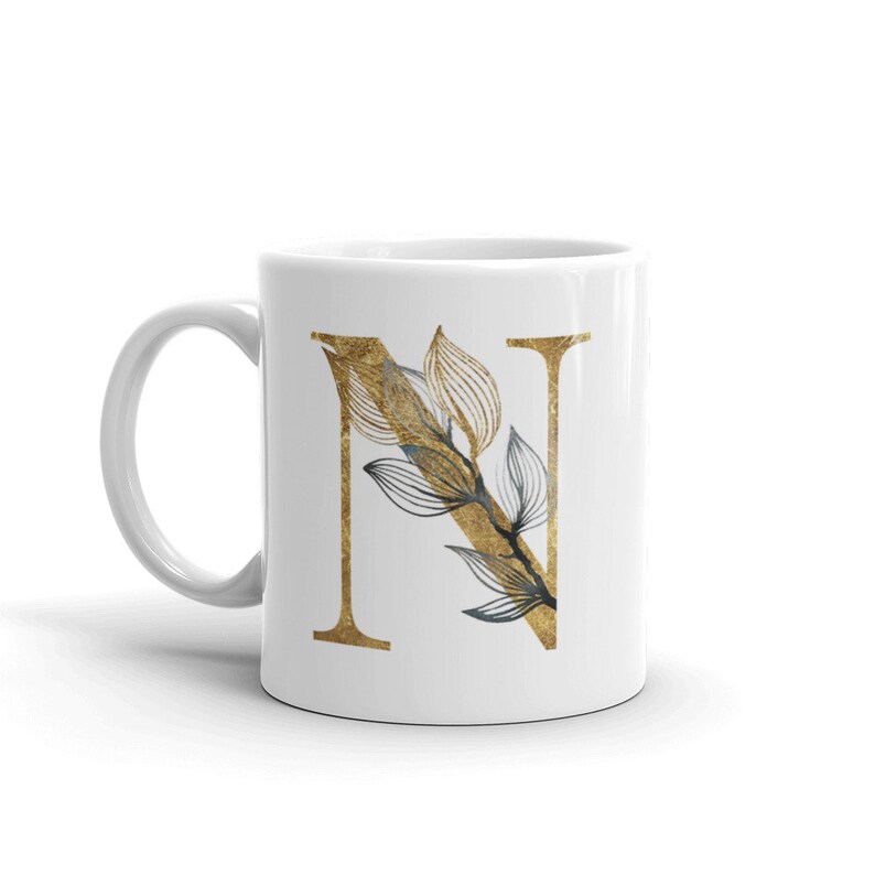 Golden Floral Monogram Letter N Mug, Unique Coffee Mugs, Novelty Coffee ...