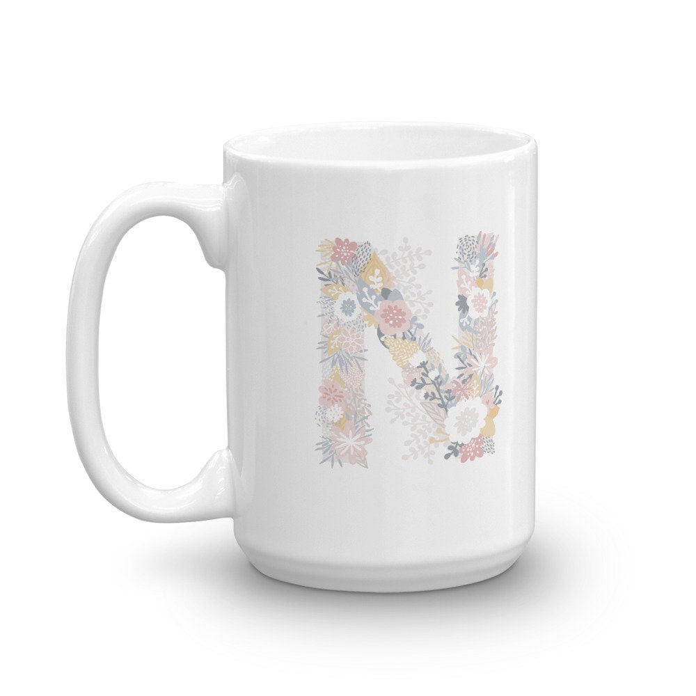 Monogram Letter Mug Nature Flowers Letter N | Coffee Mug, Travel Mug ...