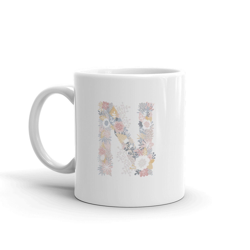 Monogram Letter Mug Nature Flowers Letter N | Coffee Mug, Travel Mug ...