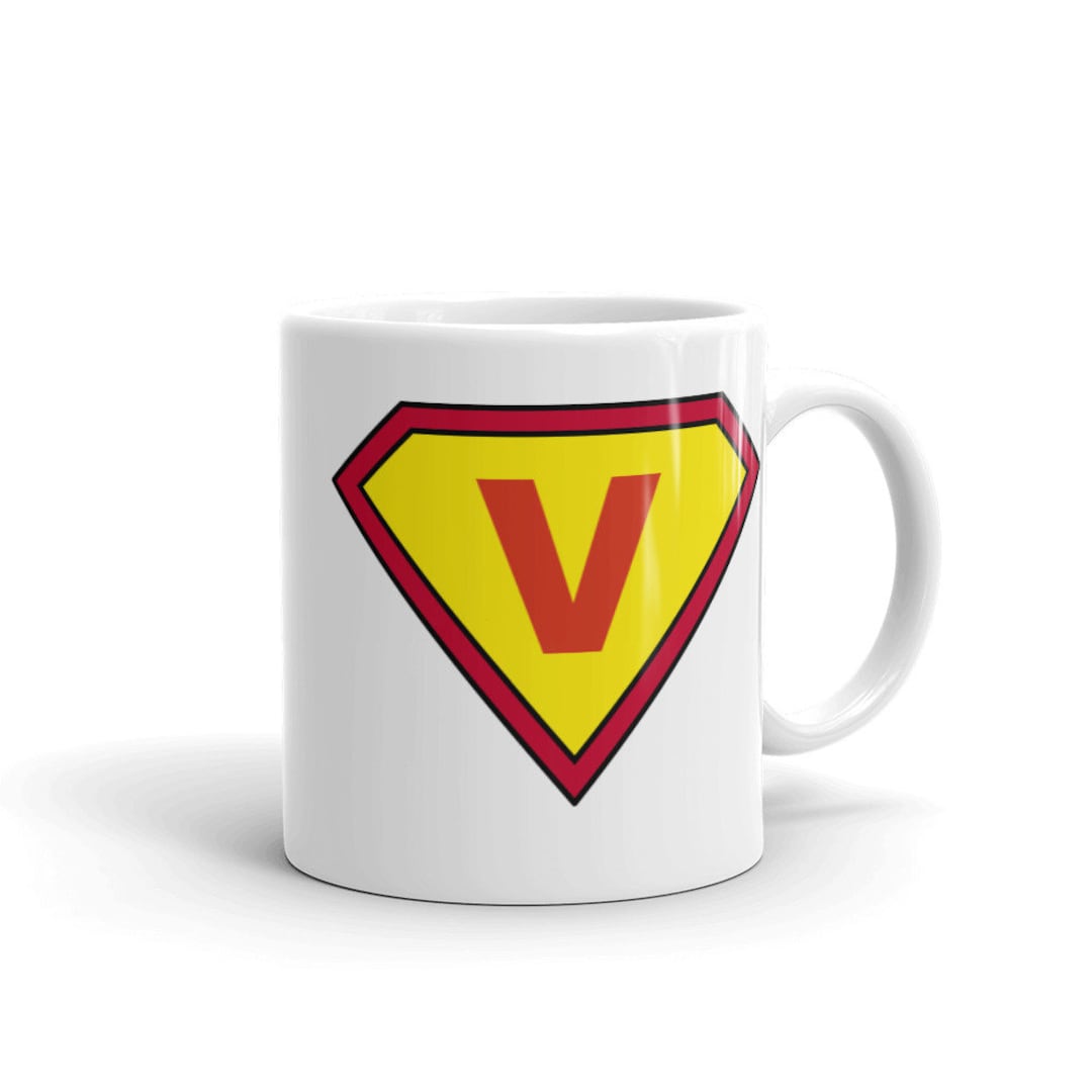 V Letter Mug - Superhero Monogram Coffee Mug - Family Matching ...