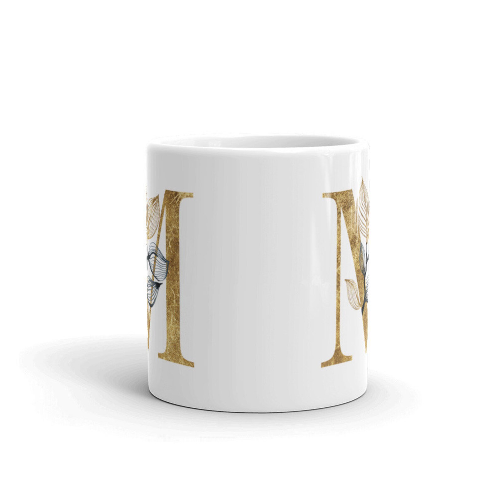 Golden Floral Monogram Letter M Mug, Unique Coffee Mugs, Novelty Coffee ...