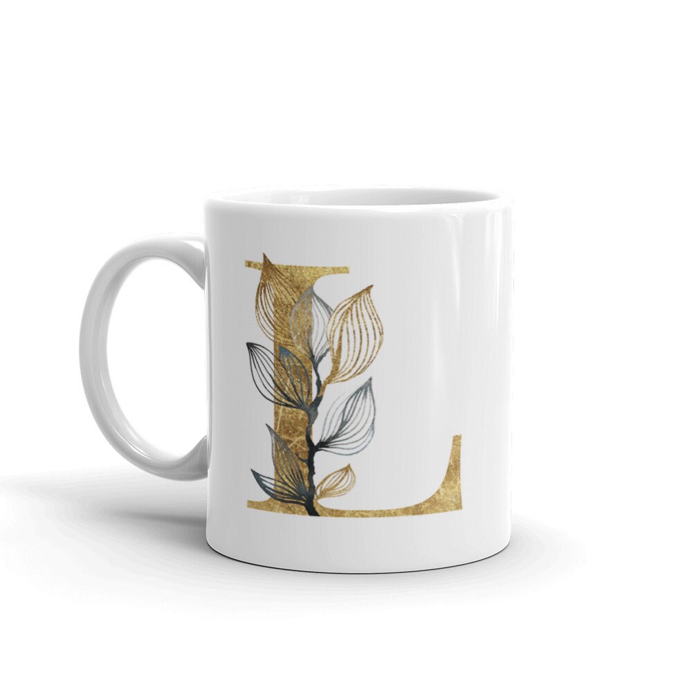 Golden Floral Monogram Letter L Mug, Unique Coffee Mugs, Novelty Coffee ...
