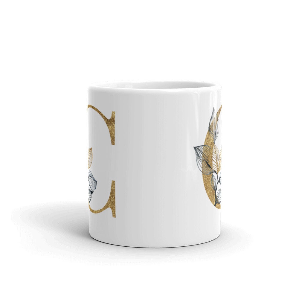 Golden Floral Monogram Letter C Mug, Unique Coffee Mugs, Novelty Coffee ...