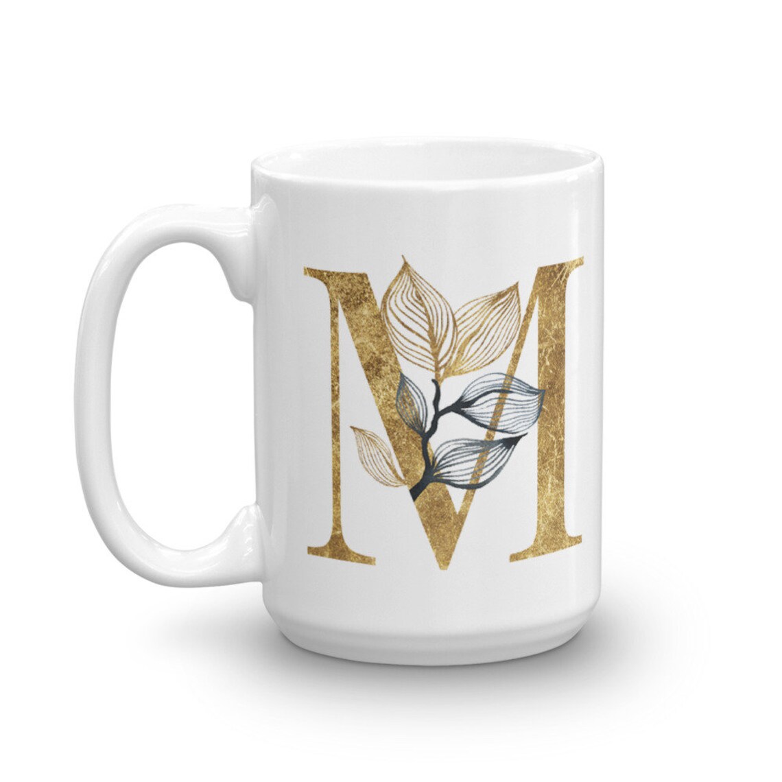 Golden Floral Monogram Letter M Mug Unique Coffee Mugs - Etsy UK