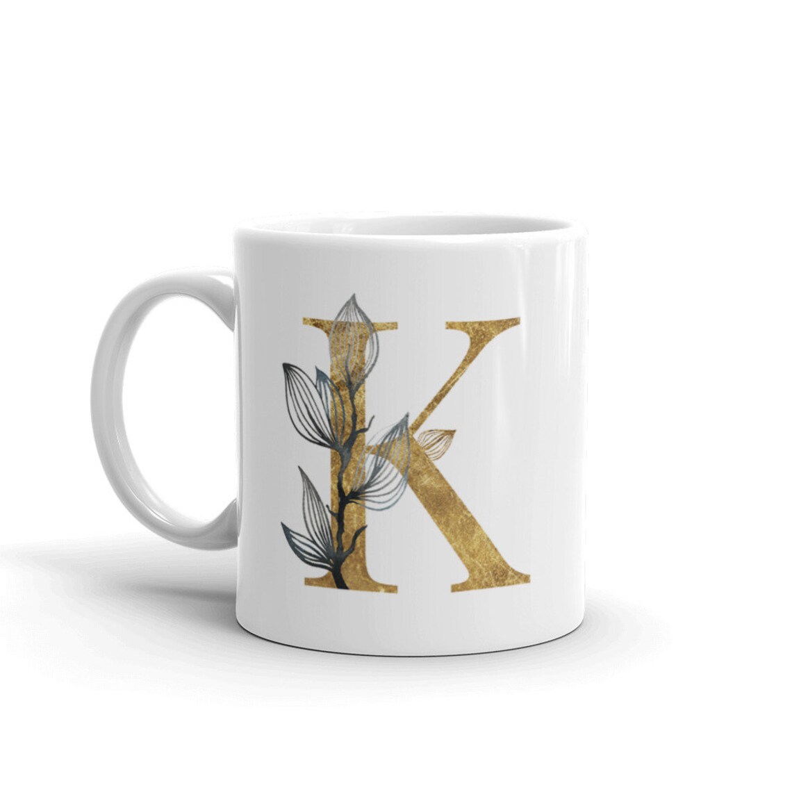 Golden Floral Monogram Letter K Mug, Unique Coffee Mugs, Novelty Coffee ...