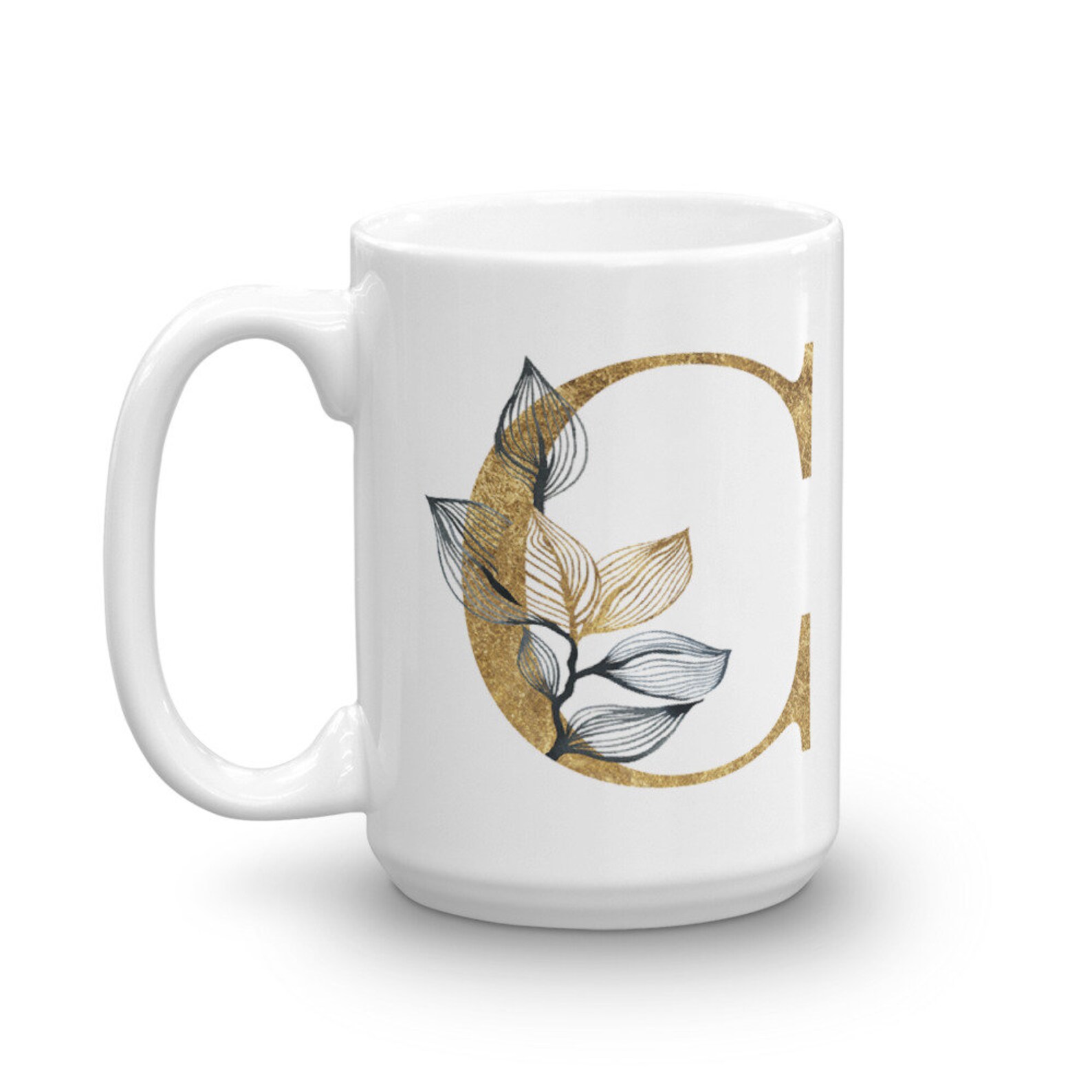 Golden Floral Monogram Letter C Mug, Unique Coffee Mugs, Novelty Coffee ...
