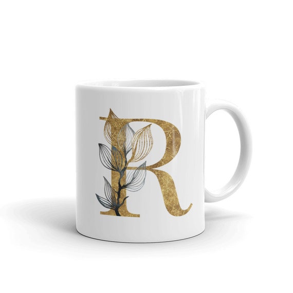 Golden Floral Monogram Letter R Mug Unique Coffee Mugs | Etsy